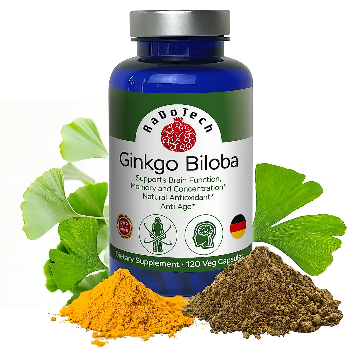 RaDoTech Ginkgo Biloba Support Brain Function, Supplements for Memory and Focus, Natural Antioxidant-Rich, Promotes Overall Health, 120 Vegetarian Capsules, GMP