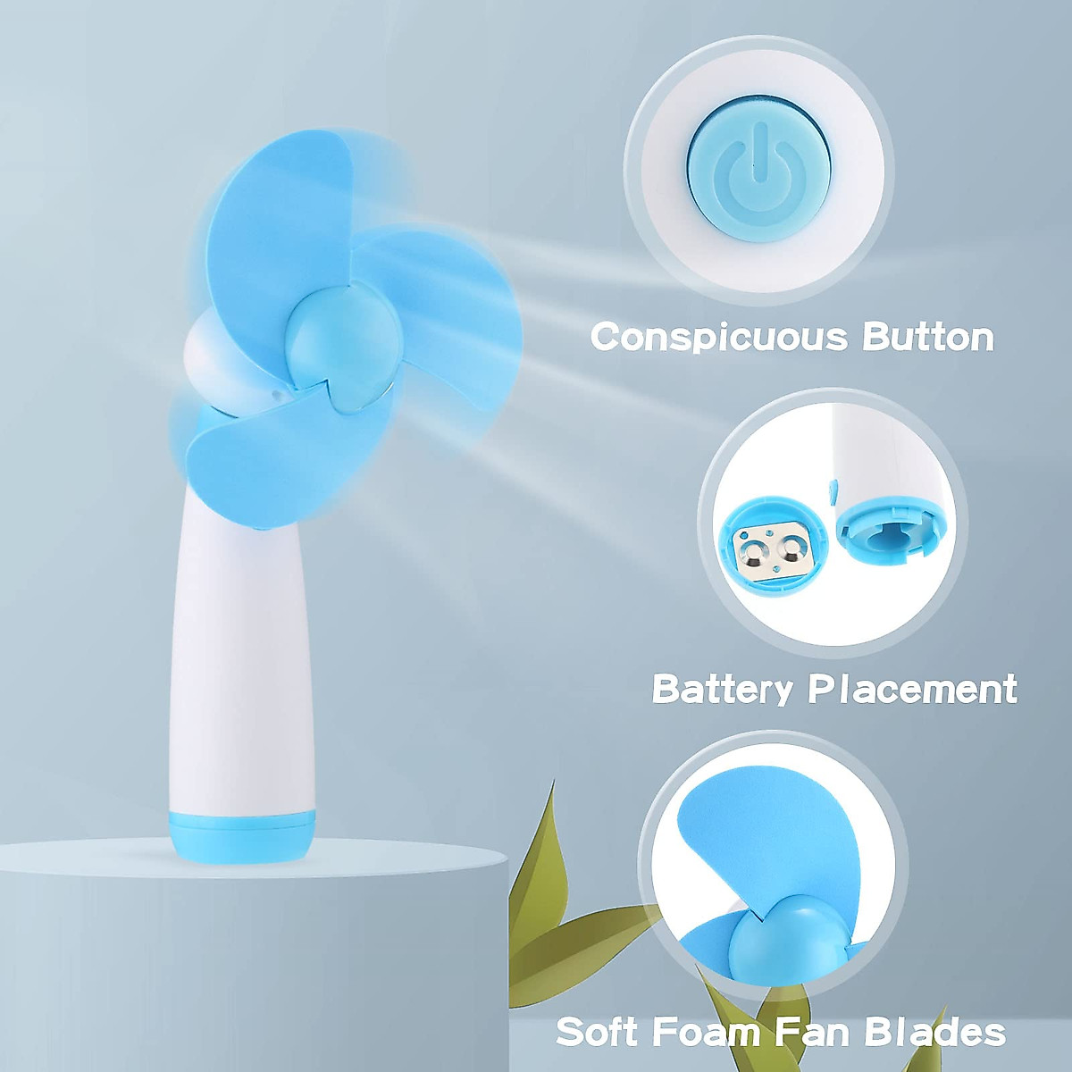 Riakrum 6 Packs Handheld Fan with Soft Foam Blades Quiet Personal Fan Mini Fan Battery Operated Tiny Fan Portable Fan for Travel Home Hiking Makeup (Blue)