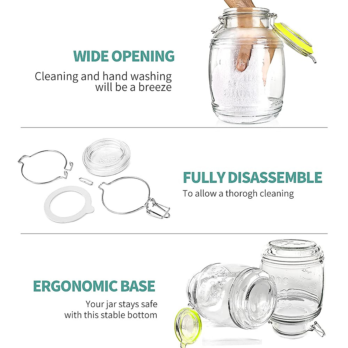 Qianfenie 98 oz Glass Jars with Lids - Glass Storage Jars, 3 Quarts Barrel Jars with Airtight Lids for Kitchen Canisters, 2 Pack