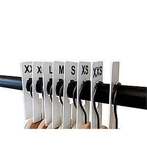 NAHANCO QSDWBKIT4, White Rectangular Clothing Size Dividers with Black Print for XXS-XXL, 1Blank, Kit of 40 (7 Sizes and 1 Blank, 5 of Each)