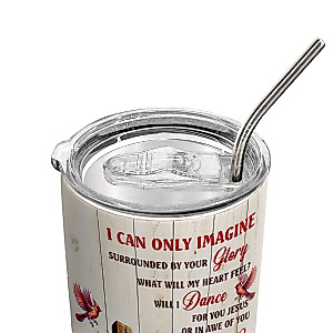 20oz Red Cardinal Bird Faith Tumbler, I can only Imagine, Religious, Christian Gifts, Coffee Thermos for Women, Stainless Steel Double Wall Vacuum Insulated Coffee Mug, Travel Cup with Lid