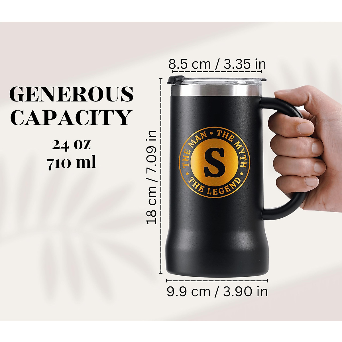 Onebttl Personalized Travel Mug with Handle, Beer Stein for Men, Funny Custom Alcohol Gifts for Beer Lovers, Unique Birthday Christmas Gifts for Him, the Man the Myth the Legend, J