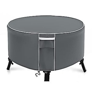 Fire Pit Cover 36 Inch Round, Waterproof Fire Pit Covers Round, 500D Heavy Duty Cover for Fire Pit, Fits 34 Inch, 36 Inch Firepit/ Fire Bowl, Windproof&Dustproof Firepit Cover -Grey, 36"Dia X 20"H