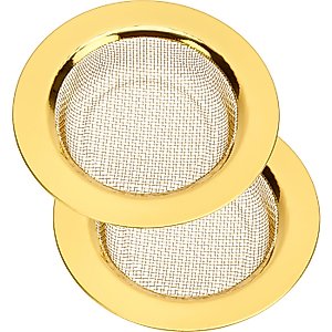 Raings 2 PCS Kitchen Sink Strainers Stainless Steel, Upgrade Anti-Clogging Mesh Sink Drain Basket, Strainers for Sink Drain Food Catcher with Large Wide Rim 4.5" Diameter (Gold)