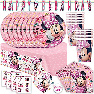 Minnie Mouse Birthday Party Supplies | Minnie Mouse Party Decorations | Minnie Mouse Party Supplies | Serves 16 Guests with Banner, Table Cover, Plates, Napkins, Sticker