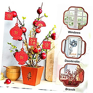 ABOOFAN 60pcs Lucky Greeting Card Bronzing Gift Box Spring Festival Wishes Cards Fringe Trim red Decorations Ornaments Potted Plant Decorations East Hanging Card