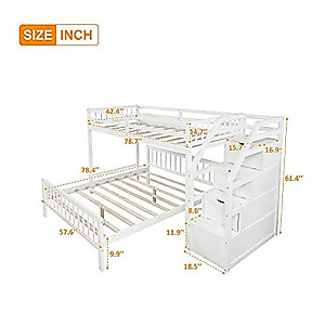 Harper & Bright Designs Twin Over Full Loft Beds, Bunk Beds Twin Over Full with Stairway and Storage, Full-Length Guardrail, No Box Spring Needed (White Twin Over Full Bun Beds)