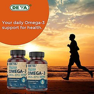 DEVA Vegan Omega-3 DHA Supplement, Once-Per-Day Softgel 200 MG, Carrageenan Free, Gelatin Free, Non-Fish, Algae Oil, Omega-3 Fatty Acids - 90 Softgels