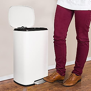 Arlopu 8/13.2 Gallon Step Trash Can, Stainless Steel Garbage Bin, Soft-Close Rubbish Bin with Removable Plastic Inner Bucket, Fingerprint-Proof, Lid Dustbin, Suit for Kitchen Home (White, 50L)