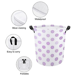 Purple Dots Laundry Hamper Storage Bins Collapsible Basket for Dirty Clothes Kids Nursery Decor Toys Organizer Bathroom Bedroom College Dorm