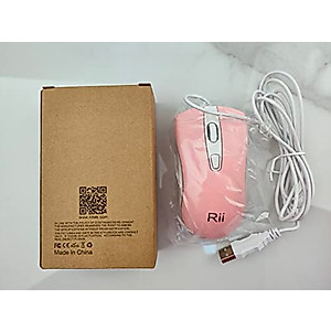 Rii Wired Mouse, USB Computer Mouse,RGB Optical Office Mice for PC,Computer,Laptop,Desktop,Windows,Chromebook (Pink)