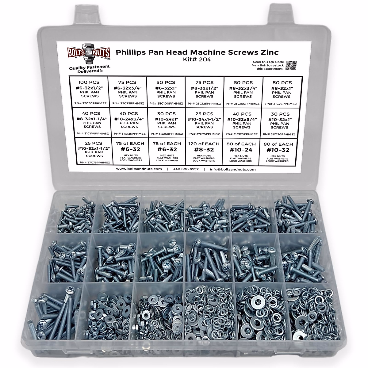 Phillips Pan Head Machine Screws Bolts Nuts Washers Assortment Kit - 1921 Pcs!