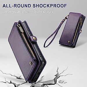Defencase for Moto G 5G Case 2023, RFID Blocking Motorola Moto G 5G 2023 Case Wallet for Women and Men, Fashion PU Leather Flip Wrist Strap Zipper Card Holder Phone Case for Moto G 5G 2023, Purple