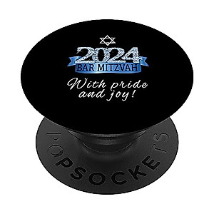 Bar Mitzvah 2024 I With Pride & Joy I Blue Banner Decor PopSockets Standard PopGrip