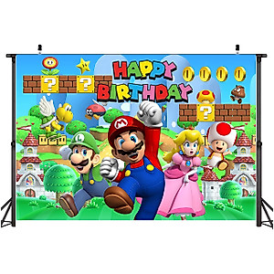 Anime Bros Happy Birthdayy Theme Photography Backdrops,Cake Table Decorations,Kids Birthday Party Banner Decor Supplies,70.8x43.3inch