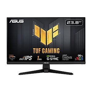 ASUS TUF Gaming 23.8” 1080P Monitor (VG249QM1A) - Full HD, Fast IPS, 270Hz, 1ms, Extreme Low Motion Blur, Speakers, 99% sRGB, G-Sync Compatible/FreeSync Premium, DisplayPort, HDMI,BLACK