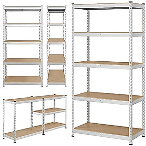 Topeakmart 4PCS 5-Tier Utility Shelves, Metal Storage Shelves Garage Shelving Unit Adjustable Garage Storage Shelves Storage Racks Heavy Duty Shed Shelving- Silver, 35.5 x 17.5 x 72 Inch