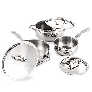 BergHOFF Belly Shape 18/10 Stainless Steel 6Pc Starter Cookware Set, Metal Lids, Fast, Evenly Heat, Induction Cooktop Ready