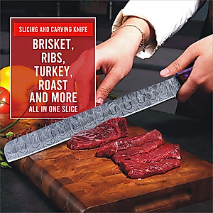 Wootzex 14” Damascus Chef Knife For Men & Women, Handmade Full Tang Brisket Knife With Wooden Handle, Razor Sharp Carving Knife For Meat Cutting, Professional Kitchen Knife For BBQ Veggies & Fruits