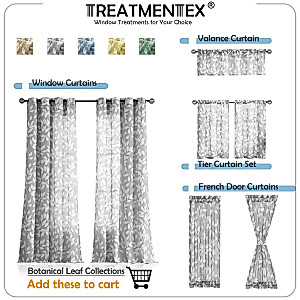 Treatmentex White and Grey Curtains for Bedroom 84" Length Semi-Sheer Print Leaf Curtains for Living Room Windows, Grommet Top, 2 Pack