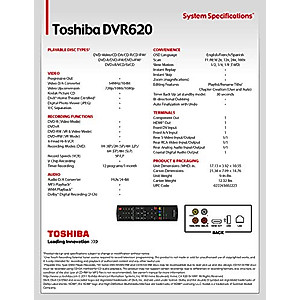 Toshiba DVD/VHS Recorder (DVR620) (Renewed)