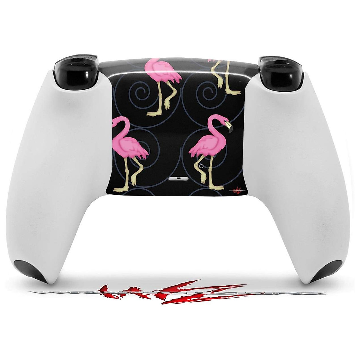 WraptorSkinz Skin Wrap compatible with Sony PS5 DualSense Controller Flamingos on Black (CONTROLLER NOT INCLUDED)