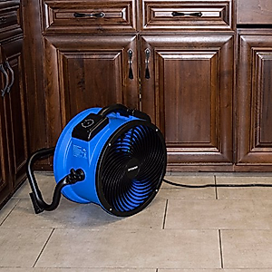 XPOWER FC-300 Heavy Duty Industrial High Velocity Whole Room Air Mover Air Circulator Utility Shop Floor Fan, Variable Speed, Timer, 14 inch, 2100 CFM, Black, Blue