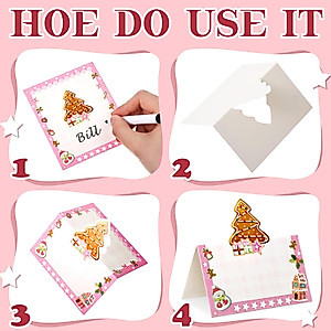 Eersida Christmas Pink Gingerbread Man Place Cards for Table Holiday Name Cards Gingerbread Man Table Name Cards Christmas Place Card Holders Colorful Birthday Place Cards for Christmas