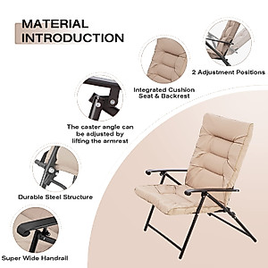 Omelaza 3 Pieces Patio Padded Folding Chair, Outdoor Adjustable Reclining Lounge Chairs with Tempered Glass Table (Beige)