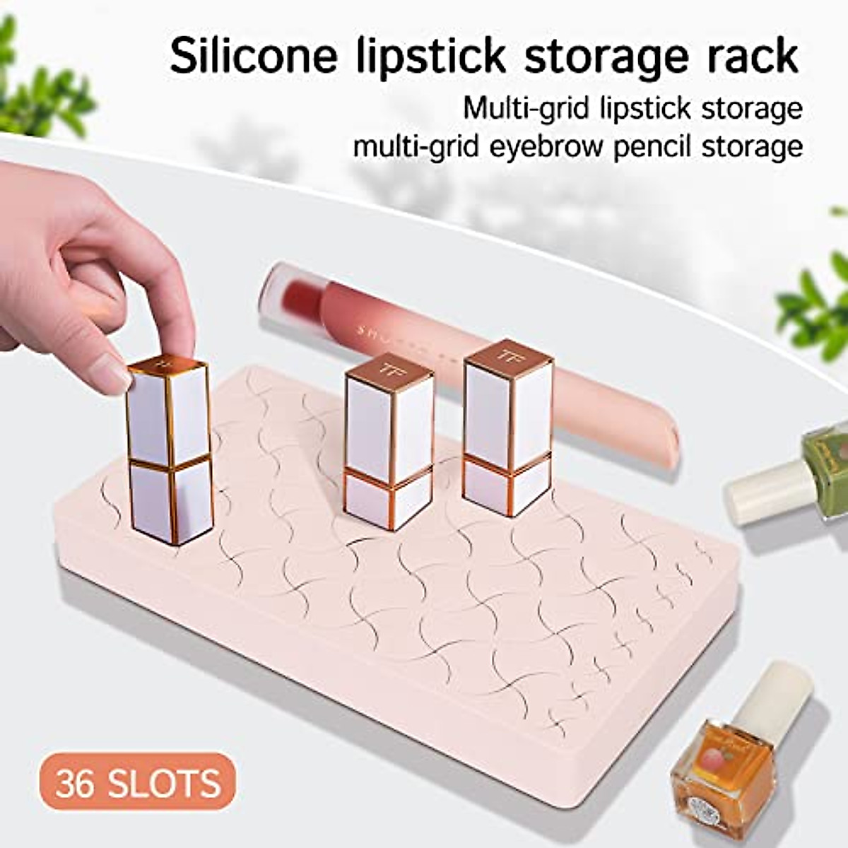 Unaikoo Silicone Lipstick Holder Organizer Brush Holder, Multi-function 28+8 Slots Lipstick Case Organizer for Eyebrow Pencil, Nail Polish, Makeup Brushes, Lipstick, Stationery Pink