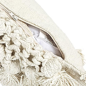 Creative Co-Op Cotton Slub Pillow with Crochet and Tassels, 1 Count (Pack of 1), Cream
