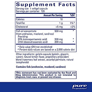 Pure Encapsulations EPA/DHA with Lemon | Ultra-Pure, Molecularly Distilled Fish Oil Concentrate with Lemon | 120 Softgel Capsules