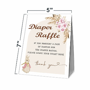JCVUK Baby Shower Games, 1 Diaper Raffle Standing Sign with 50 Diaper Raffle Tickets,Bunny Theme Babyshower Party Decorations and Supplies For Boys or Girls(LBLK-B04)
