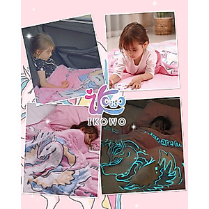 Ikowo Glow in The Dark Unicorn Blanket, Unicorn Gifts for 2 3 4 5 6 7 8 9 10 Year Old Girl, Soft Pink Unicorn Throw Blanket Birthday Easter Toys for Girls Age 6-8, 50'' x 60''