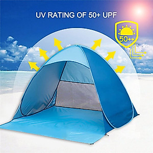 Beach Tent, Pop Up Beach Shade,UPF 50+Anti UV Automatic Sun Shelter Umbrella,Instant Automatic Portable Sport Umbrella Baby Canopy Cabana,Child Baby Beach Tent, for 2 Person with Carry Bag,(Blue)