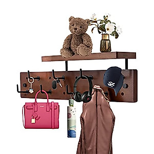 HSEOFBUTY Multi-Functional Wall Mounted Coat Rack Shelf with 8 Metal Hooks, Heavy Duty Storage Shelf for Space Saving and Organizing, Perfect for Coats, Hats, Scarves, and More