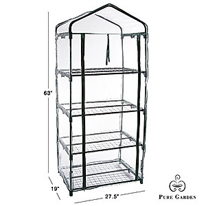 Pure Garden 4-Tier Greenhouse – Outdoor Gardening Hot House with Zippered Cover and Metal Shelves for Growing Vegetables, Flowers and Seedlings