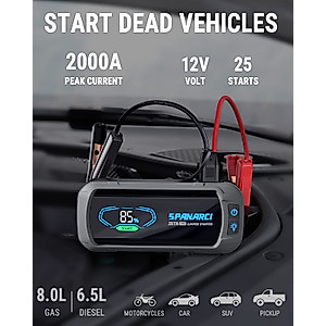Spanarci ZETA2000 Battery Jump Starter, 2000A Portable Jump Box for Car Battery, 12V Battery Booster for Up to 8.0L Gas and 6.5L Diesel Engines, Lithium Jump Starter with LCD Display (Blue)