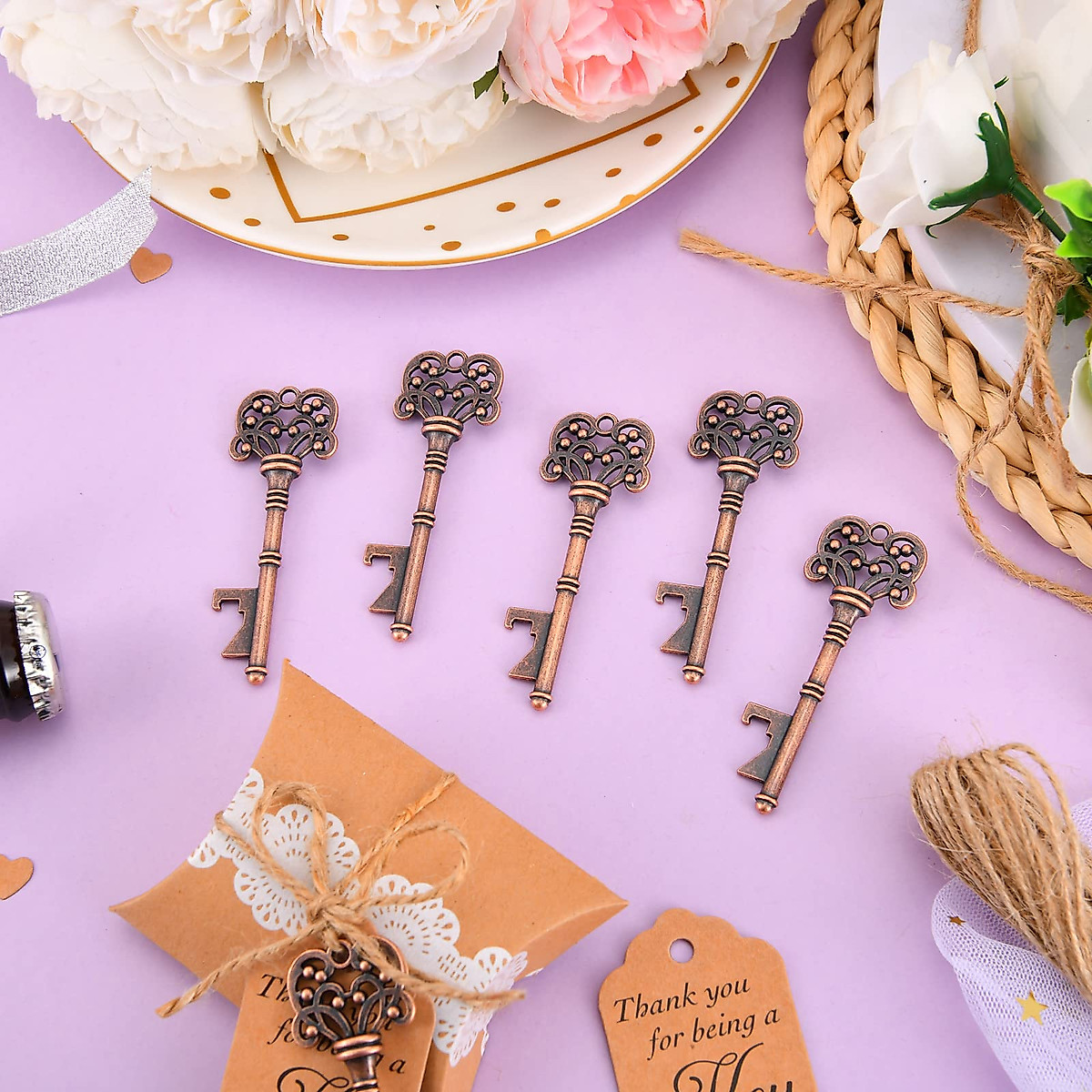 100 pieces retro Hollowed out skeleton Key Bottle opener Wedding gift wedding party return gift to guests