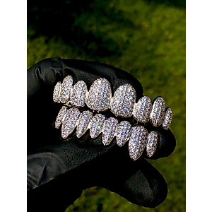Shop-iGold 14k White Joker Gold Grillz for Mouth Top Bottom Hip Hop Teeth Grills for Teeth Mouth Grillz for Mouth Top Bottom Hip Hop 8 Teeth Grills for Teeth Mouth Set (Top & Bottom Set)