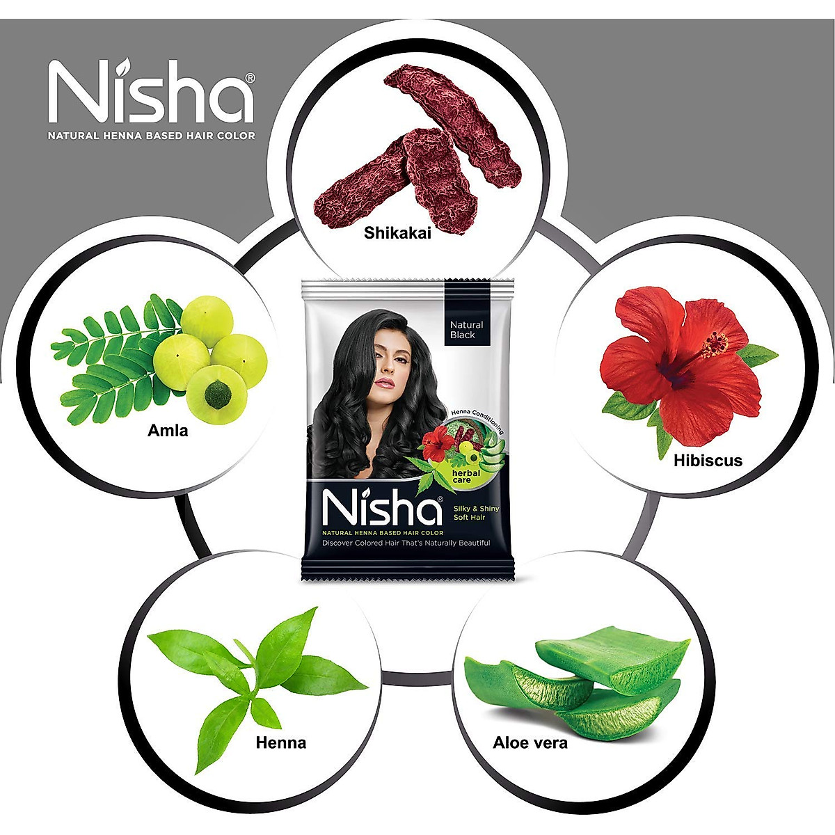 Nisha Henna Based Color Dye For Hair (0.35 Ounce (Pack of 10), Natural Black)