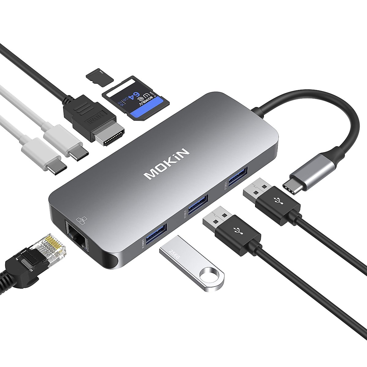 MOKiN USB C Adapters for MacBook Pro/Air,Mac Dongle with 3 USB Port,USB C to HDMI, USB C to RJ45 Ethernet, 9 in 1 USB C to HDMI Adapter,100W Pd Charging, USB C to SD/TF Card Reader USB C Hub. (Black)