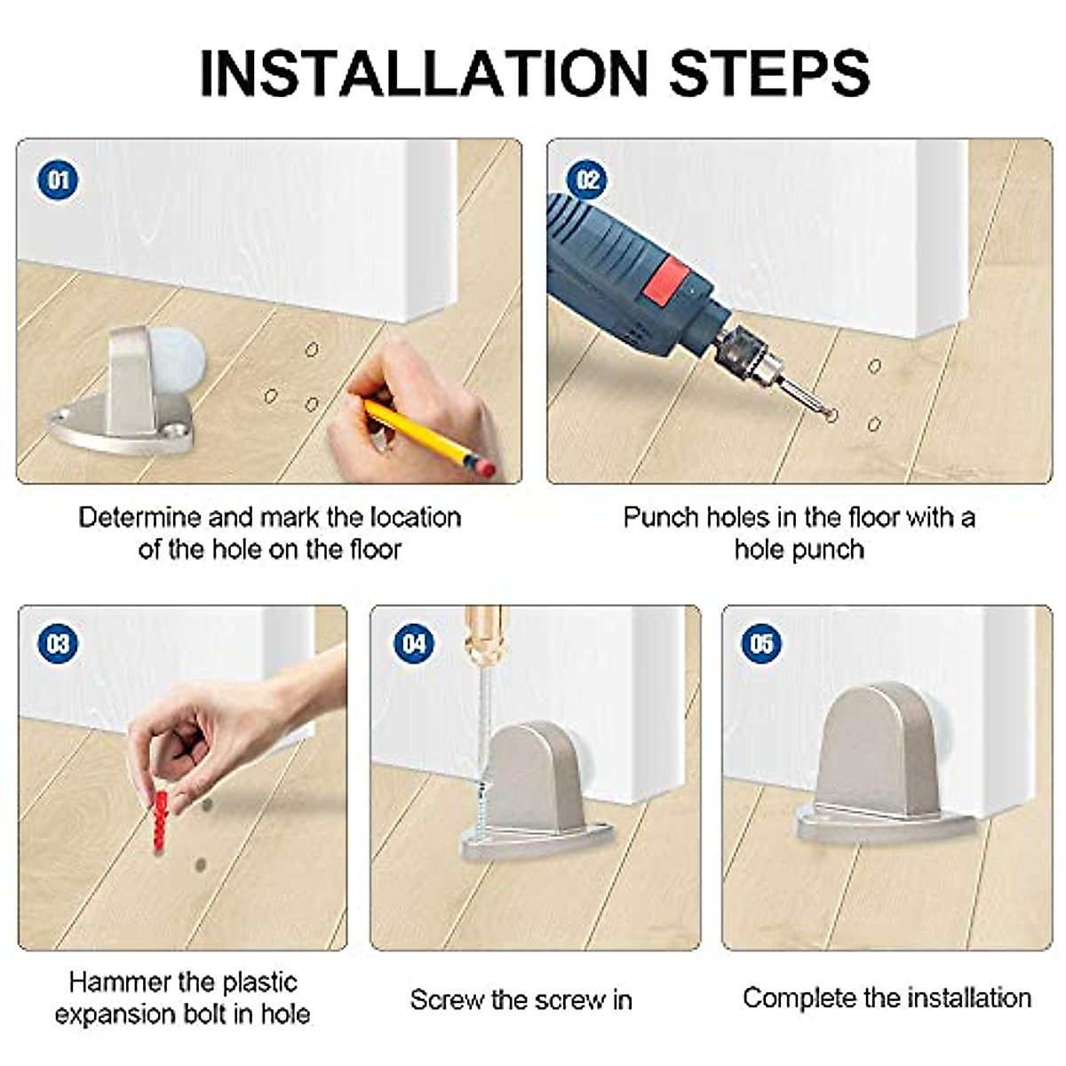 CG PLUS Floor Door Stopper with Rubber pad 2pack, Circle Shaped Door Stopper, Protecting Wall (2.7inch x 2pack, Satin Nickel)