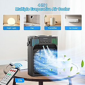 Portable Air Conditioners, Evaporative Air Cooler with Remote, 3 Speed Humidify & 7 LED Light, 2-8H Timer, 1200ML Cooling Fan Mini Air Conditioner for Room Car Camping