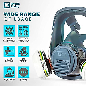 BREATH BUDDY Full Face Respirator Mask | Reusable Professional Gas Mask Protection Against Toxic Gases, Chlorine, Ammonia & More | Perfect for Chemical Industry, Mining and Industrial Projects