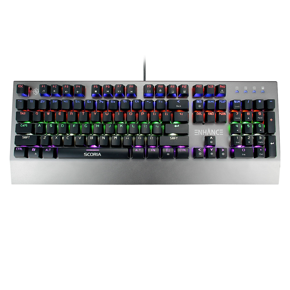 ENHANCE LED Mechanical Gaming Keyboard - Red Switches 104 Backlit Keys Pro Series FPS/MOBA Brushed Aluminum Metal - Anti Ghosting, N-Key Rollover, 10 Lighting Modes - Scoria Tournament Keyboard