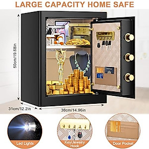 2.5 Cubic Large Fireproof Safe Box with Waterproof Fireproof Document Bag, Anti-Theft Home Safe with Combination Lock, Security Safe for Money Ammunition Medicines
