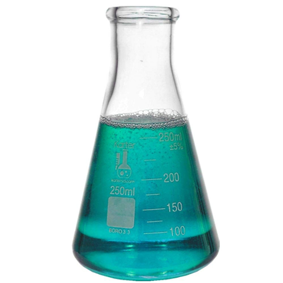 Beaker, Flask, Cylinder Set, 3.3 Boro. Glass - 3 Pieces - 250ml Beaker, 250ml Flask and 100ml Cylinder, Karter Scientific 214Z2