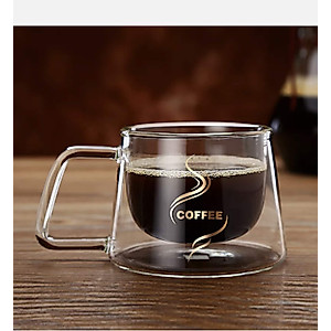 Virgin Forest Espresso Cups, Double Wall Lnsulated Glasses Cup, Clear Glass Coffee Mugs with Handle (7 oz)