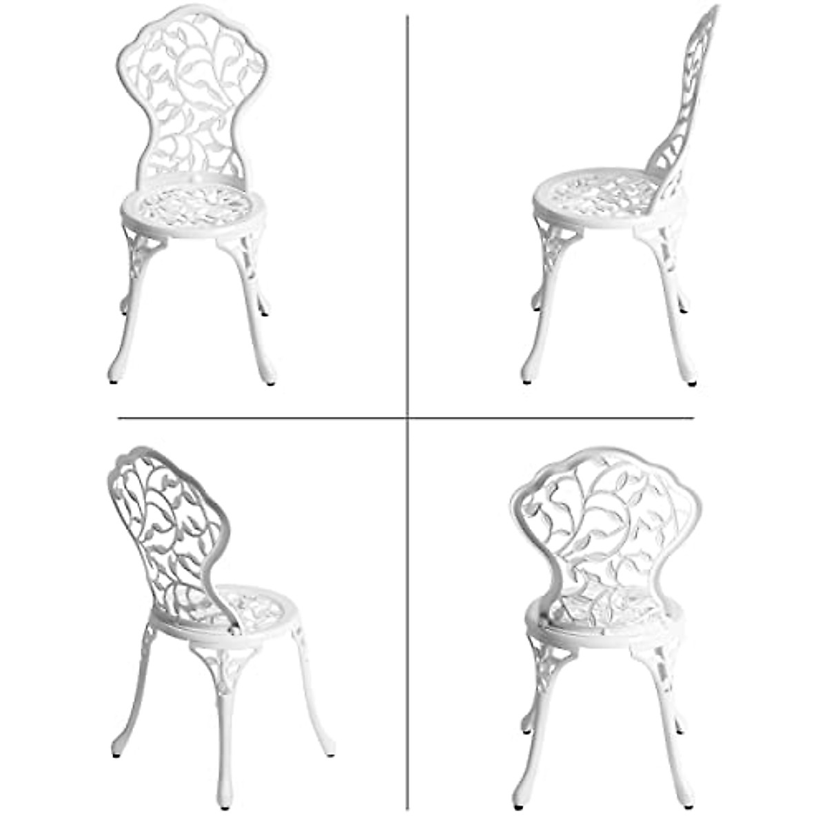 CIYOUNG Patio Bistro Set 3-Piece Outdoor Cast Aluminum All Weather Rust-Resistant Bistro Table Set w/ 2 Chairs - Leaf Style White Finish